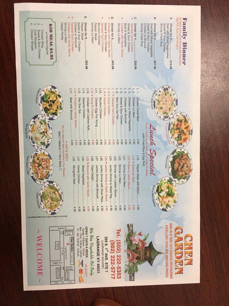 Menu at Chen Garden restaurant, La Grange