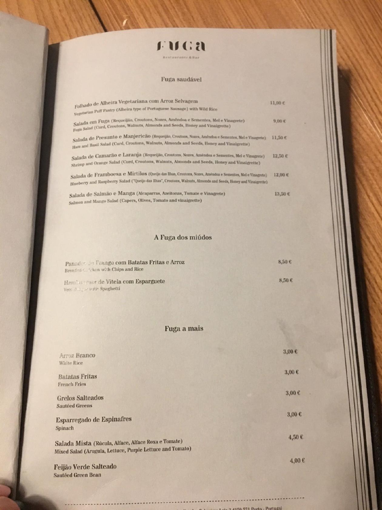 Menu em FOMO - Restaurante & Bar, Porto