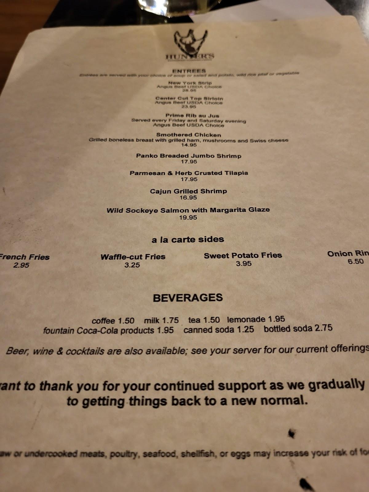 Menu at Hunter's Restaurant & Lounge, Waco