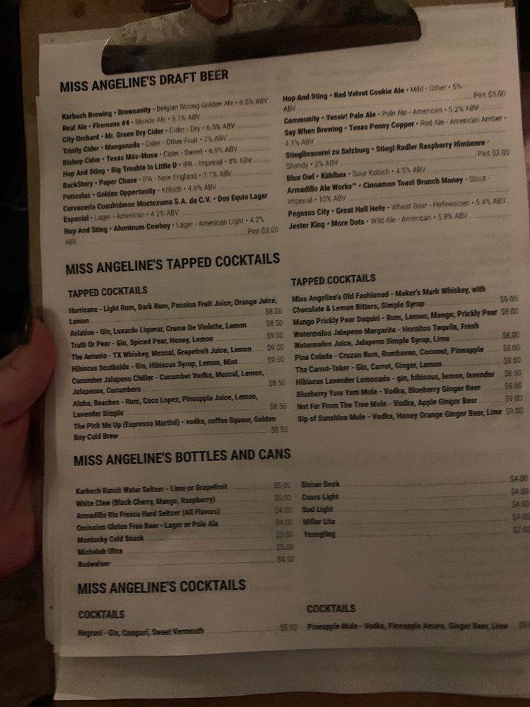 Menu at Miss Angeline's Denton pub & bar, Denton