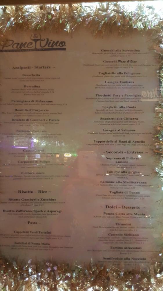 Menu at Pane & Vino restaurant, Miami Beach
