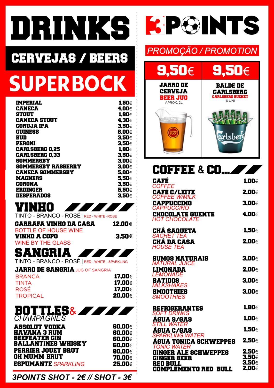 Menu at 3 Points Sports bar, Faro
