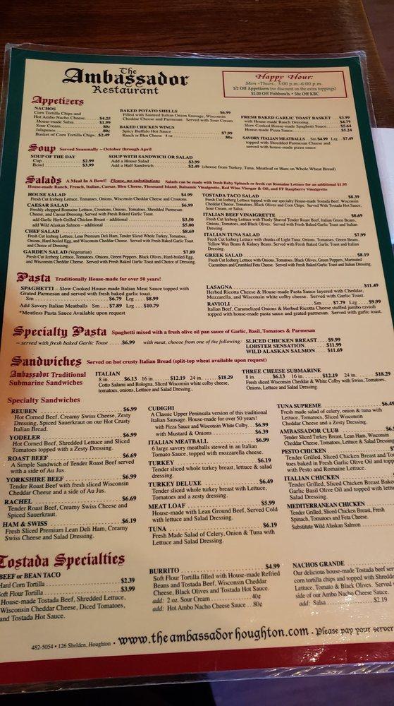 Menu at Ambassador Restaurant, Houghton
