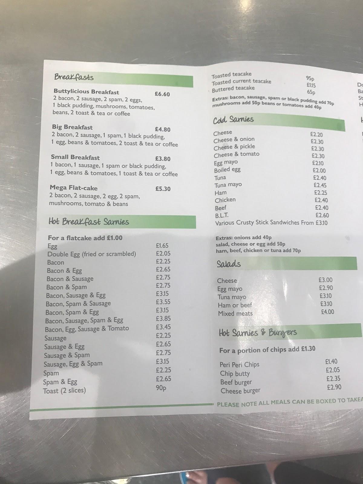 Menu at Buttylicious cafe, Bradford