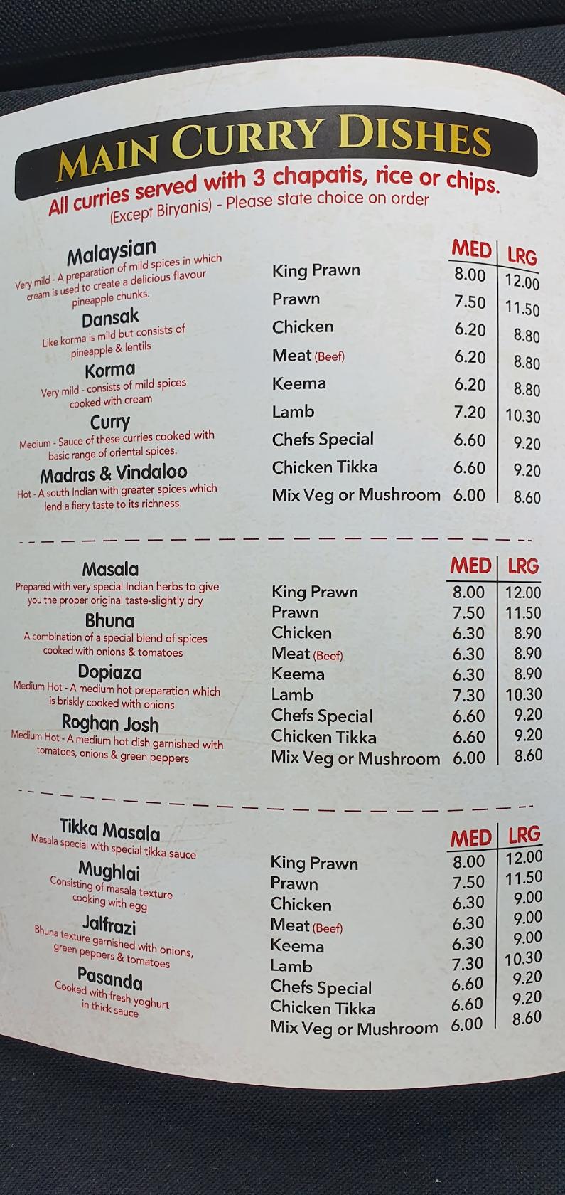 Menu at Indian Nights restaurant, Batley