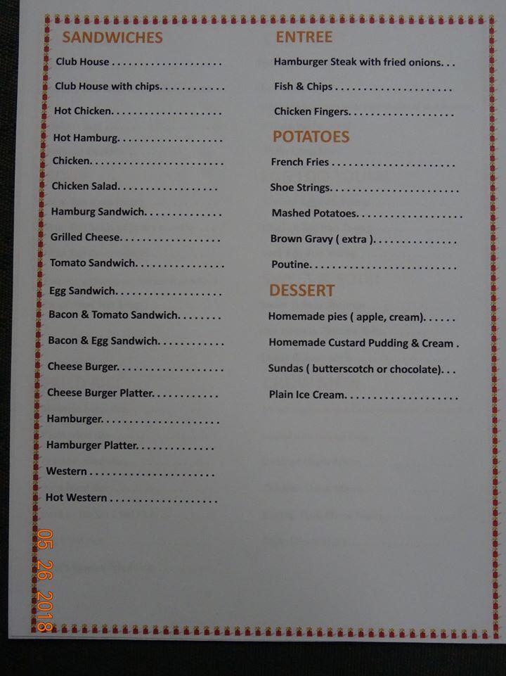 Menu at King's Cafe, Hearst