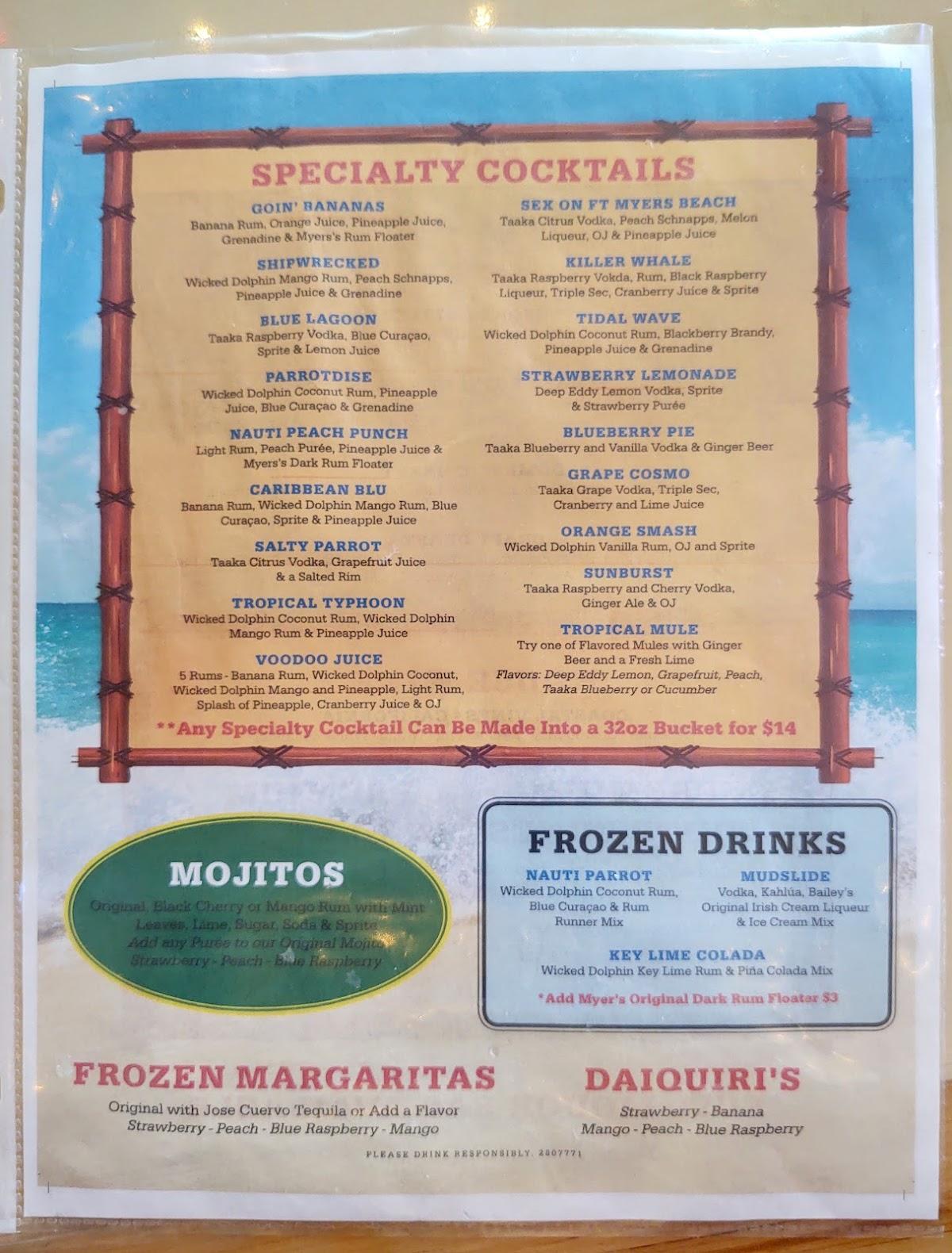 Menu at Nauti Parrot Oasis pub & bar, Fort Myers