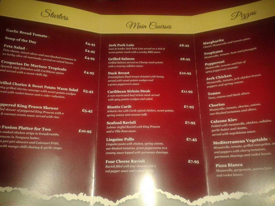 Menu at One Fusion restaurant, Leeds