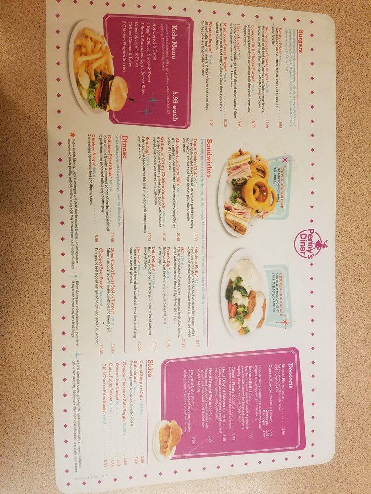 Menu at Penny's Diner restaurant, Dunsmuir