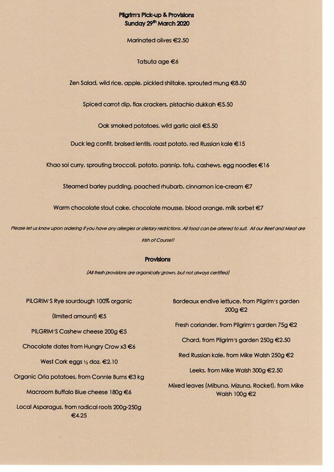 Menu at PILGRIM'S Restaurant, Rosscarbery