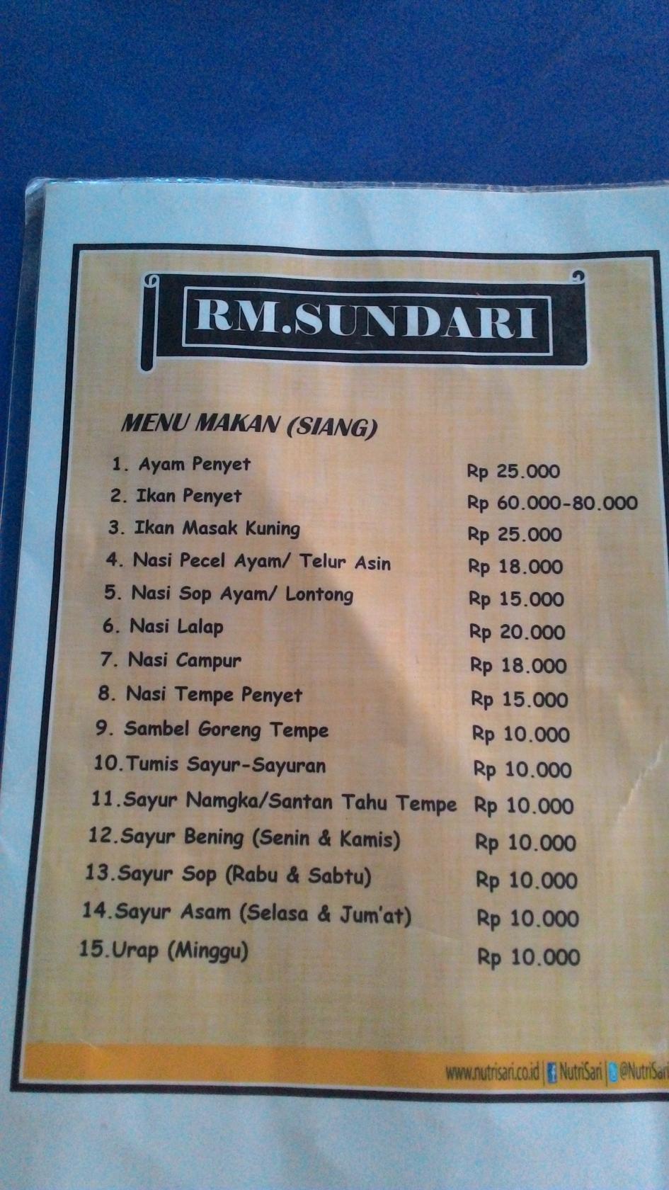 Menu at Rm. Sundari restaurant, Tarakan