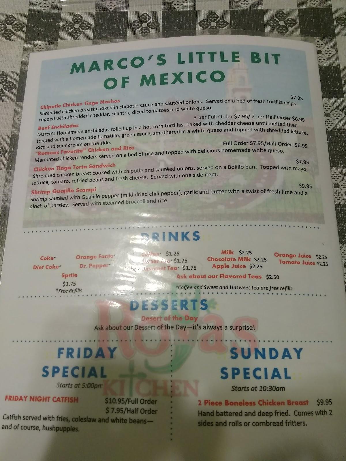 Menu at Rojas Kitchen restaurant, Carthage