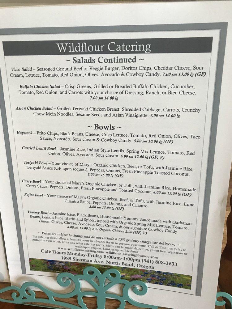 Menu at Wildflour cafe, North Bend