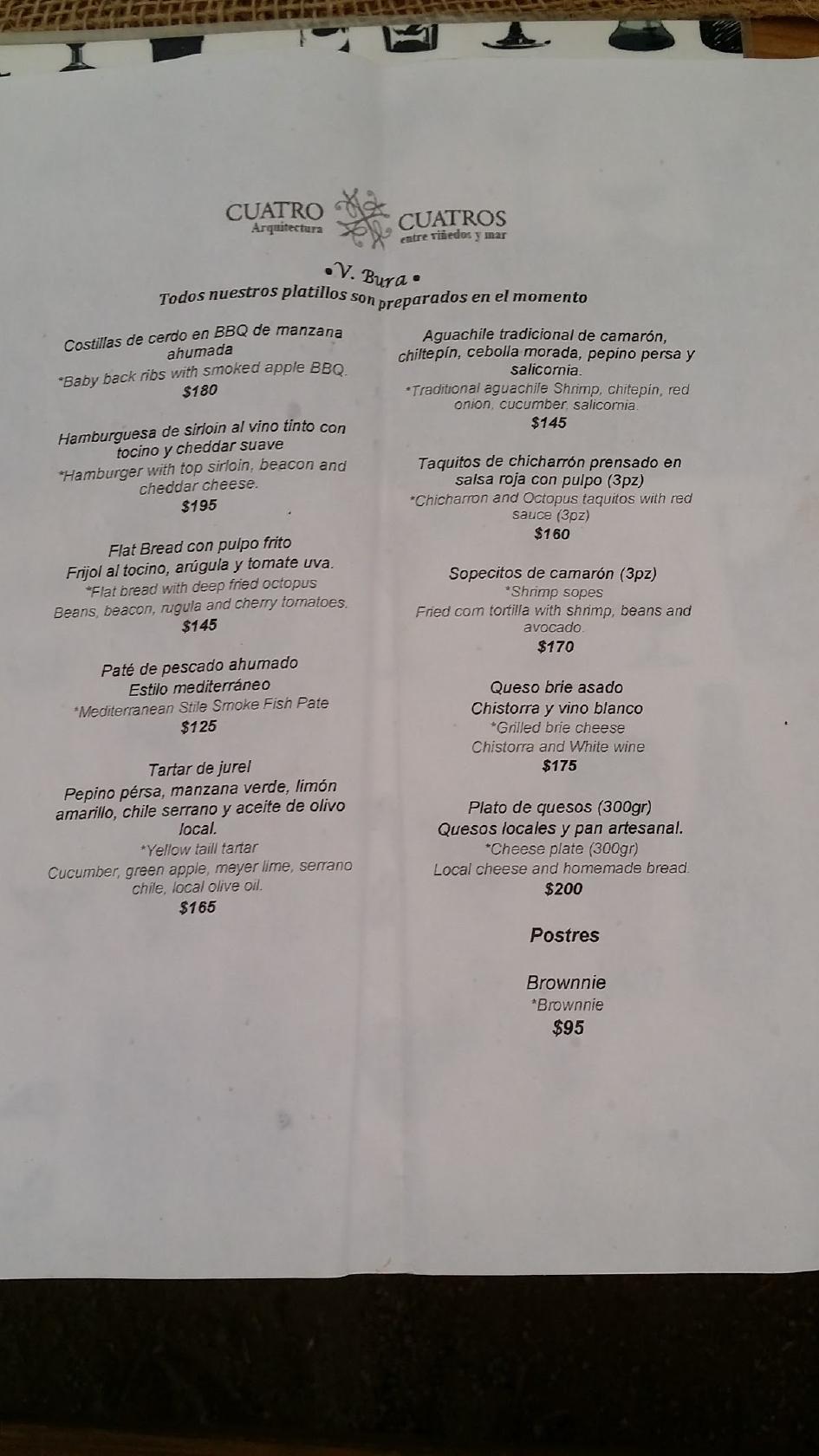 Carta del restaurante Bura - Cuatro Cuatros, El Sauzal, El Tigre