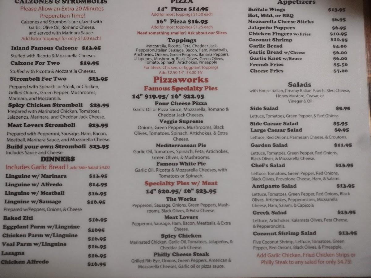 Menu at Pizzaworks pizzeria, Big Pine Key