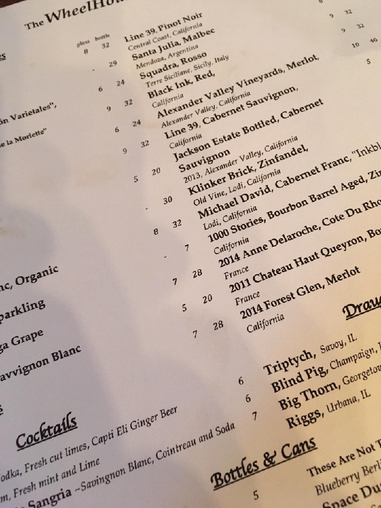 Menu at The Wheelhouse pub & bar, Saint Joseph