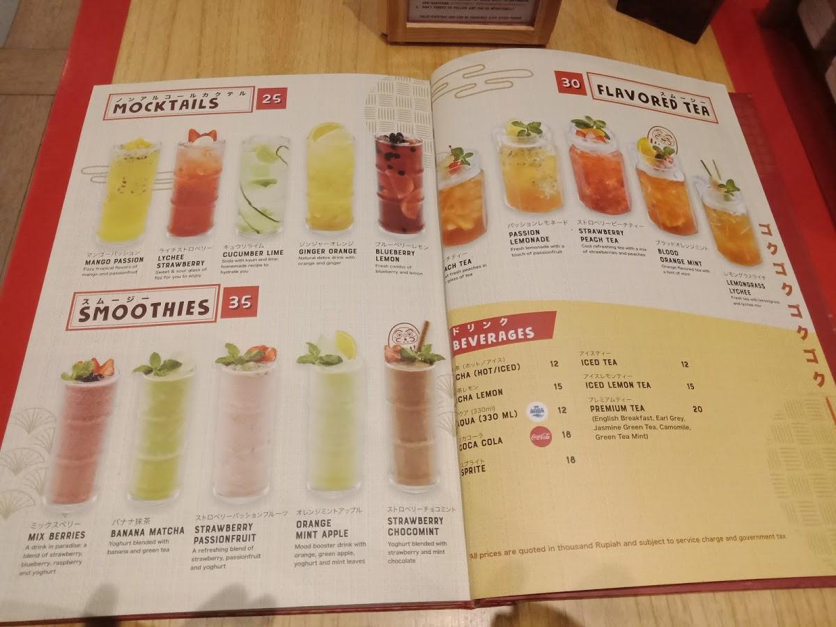 Menu at Tokyo Belly Citra Xperience restaurant, Central Jakarta
