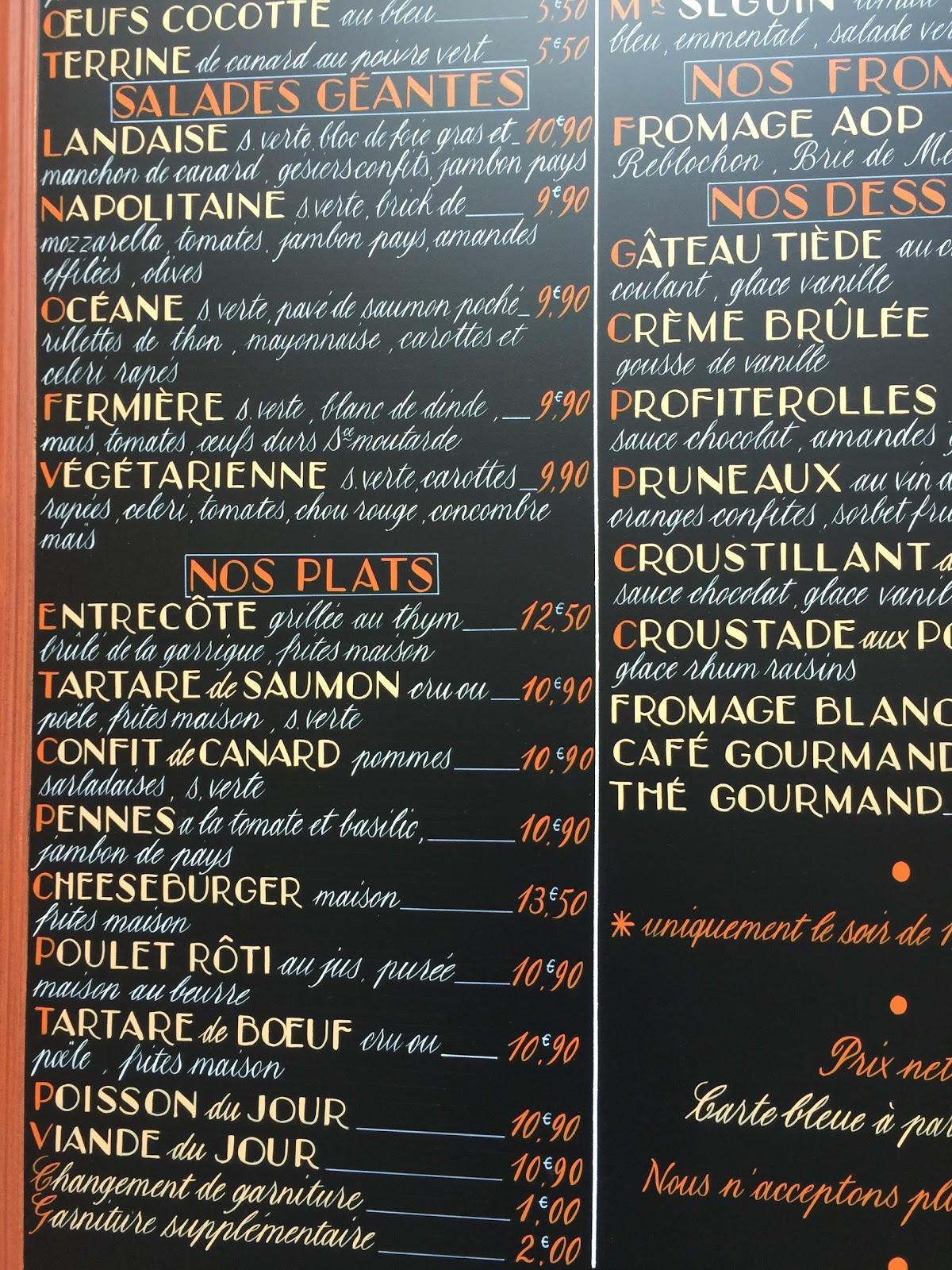 Menu at Bistrot Victoires restaurant, Paris, 6 Rue de la Vrillière