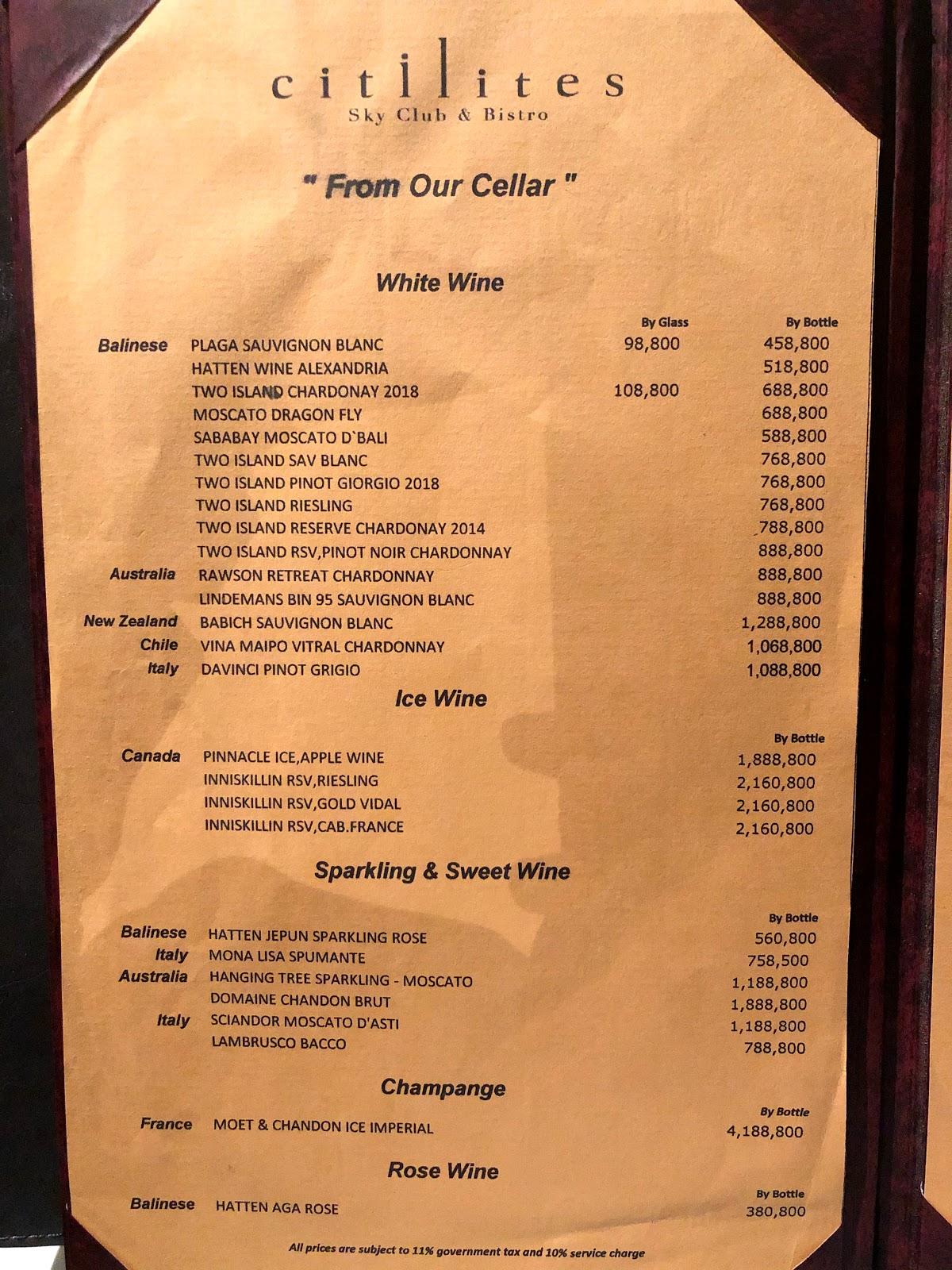 Menu at Citilites Skyclub & Bistro, Surabaya