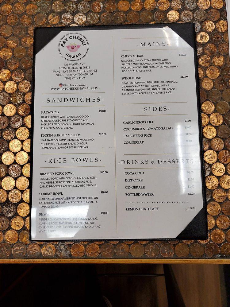 Menu at Fat Cheeks restaurant, Honolulu