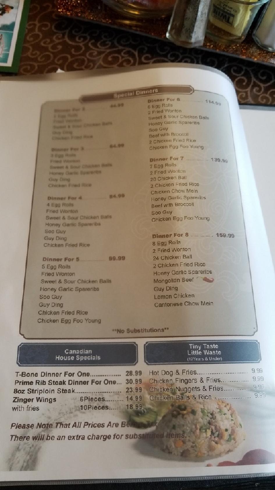 Menu at Li's Restaurant, Lewisporte