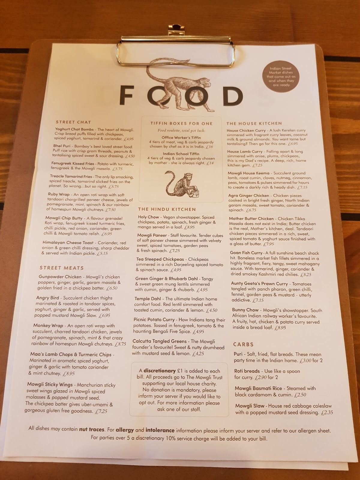 Menu at Mowgli Street Food restaurant, Leicester