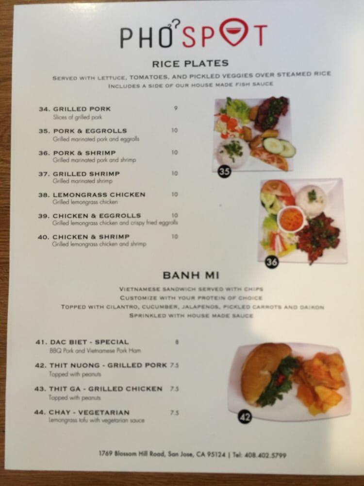 Menu at Pho Spot restaurant, San Jose, Blossom Hill Rd