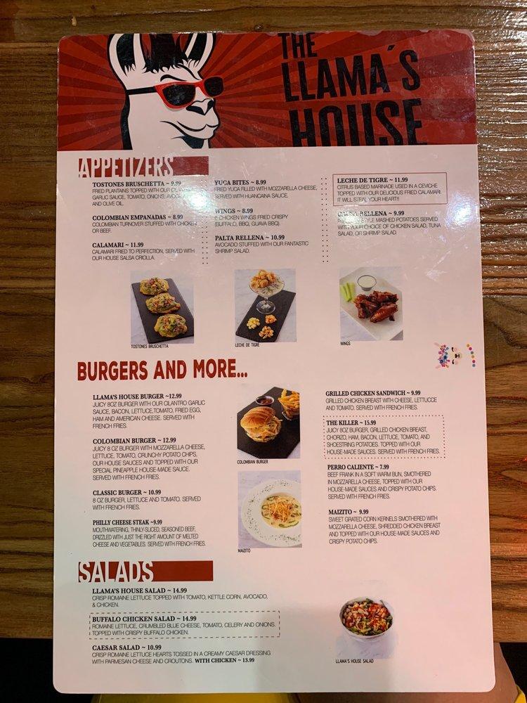 Menu at The Llama’s House restaurant, Estero