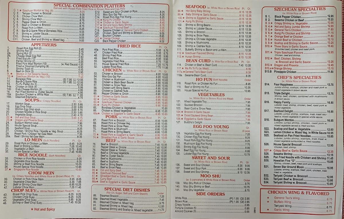Menu at Uncle Ou's restaurant, Middle River