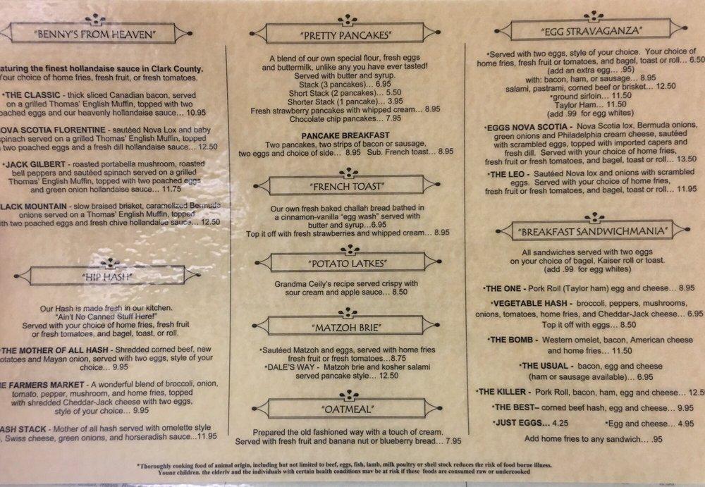 Menu at Weiss Deli restaurant, Henderson