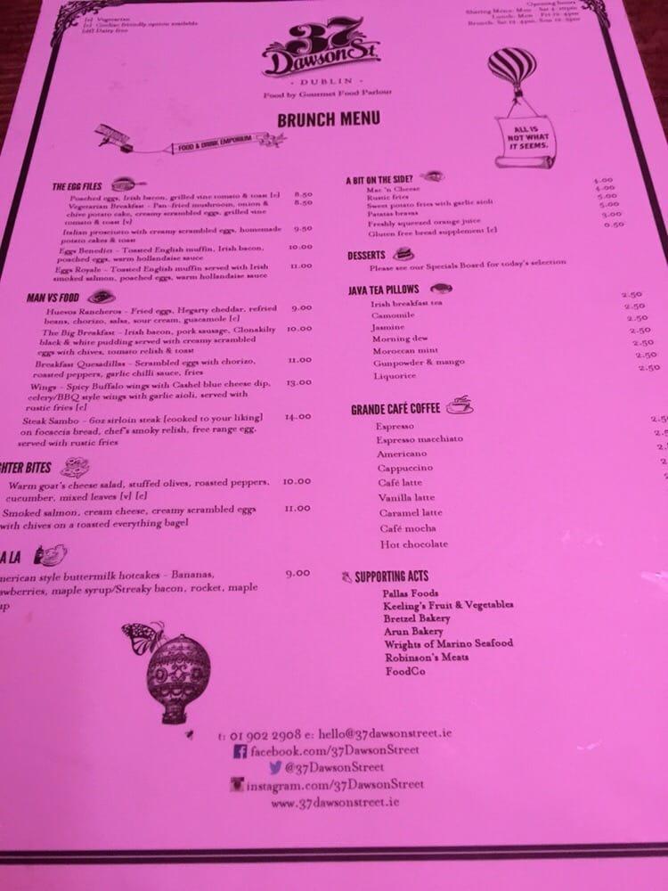 Menu at 37 Dawson Street pub & bar, Dublin