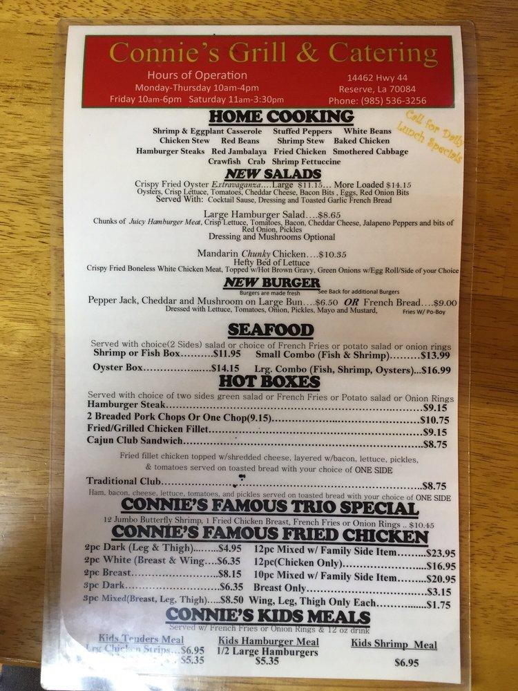 Menu at CONNIE'S GRILL & CATERING restaurant, Reserve, W Airline Hwy