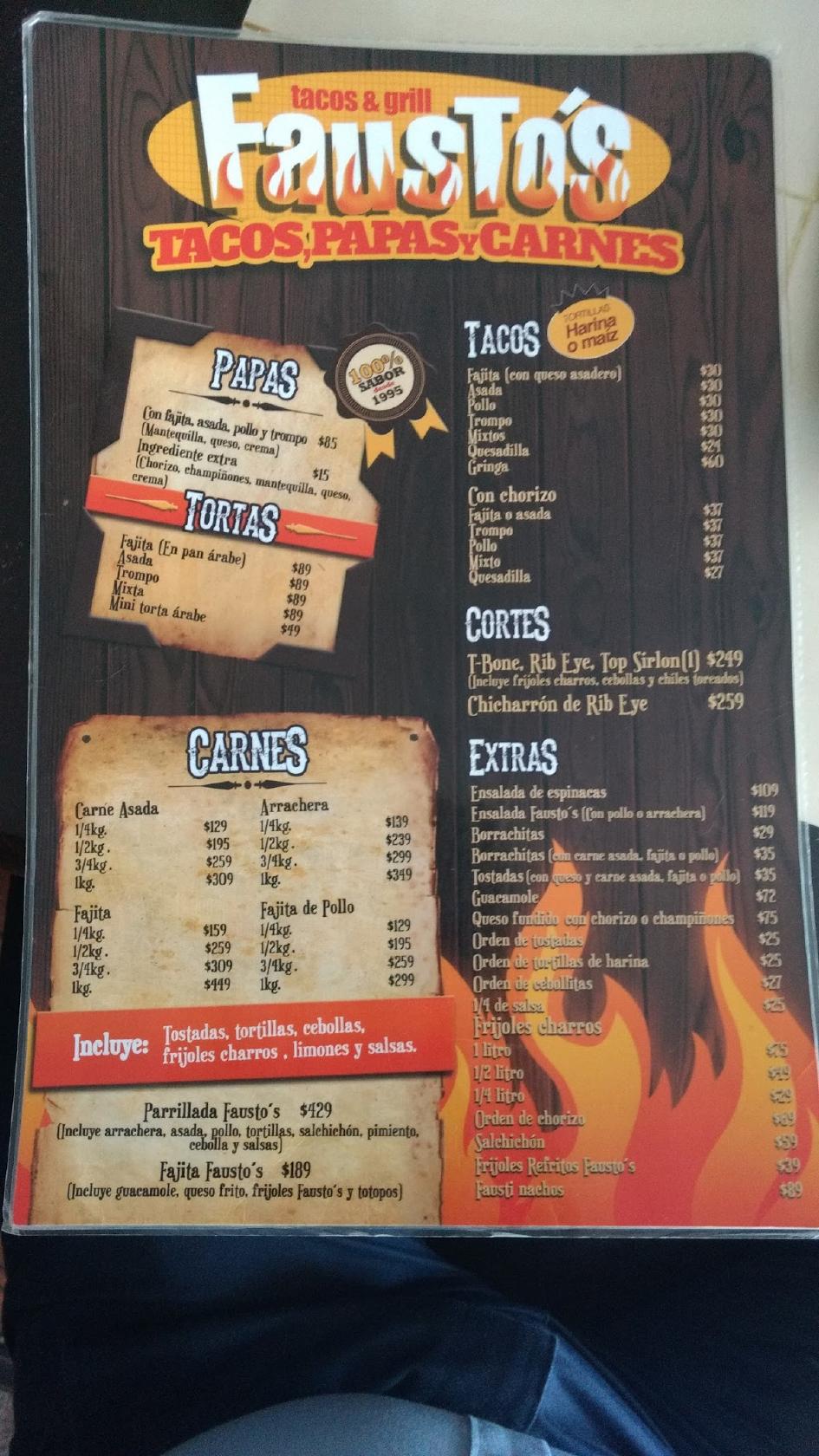 Carta de Faustos Restaurante, Tampico