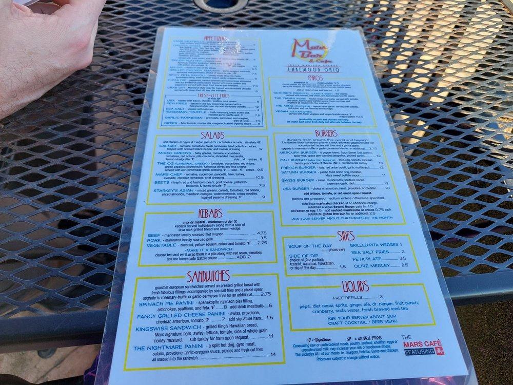 Menu at Mars Bar & Café, Lakewood