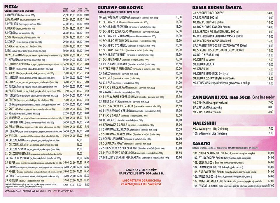 Menu at Pizzeria Fortuna, Malbork