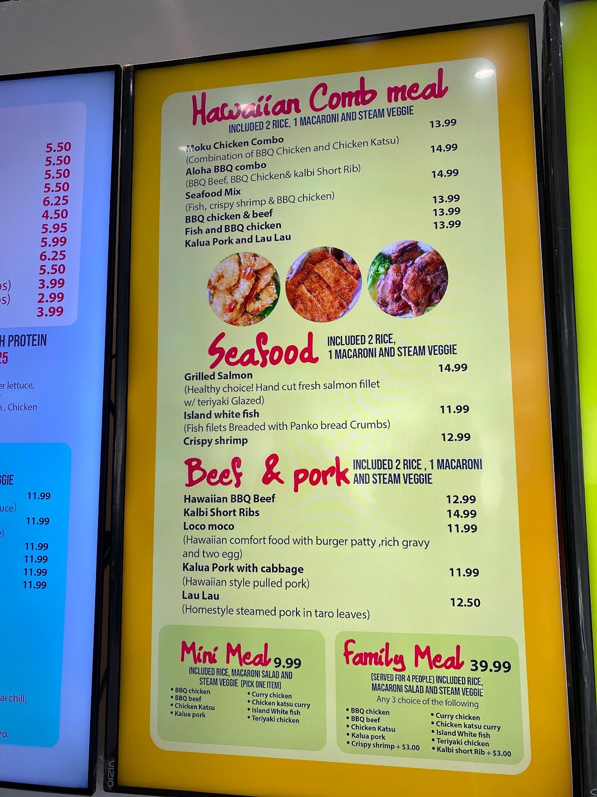 Menu at moku hawaiian BBQ, San Pablo