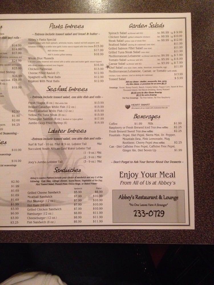Menu at Abbey's Restaurant & Lounge, Wheeling