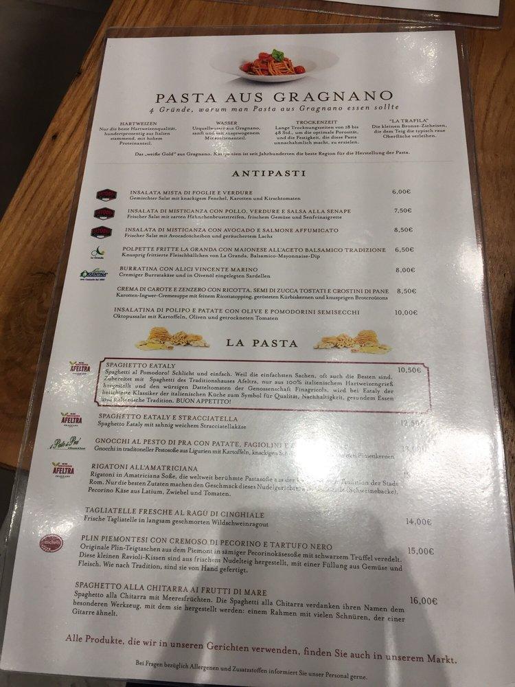 Menu at Eataly Munich restaurant, Munich
