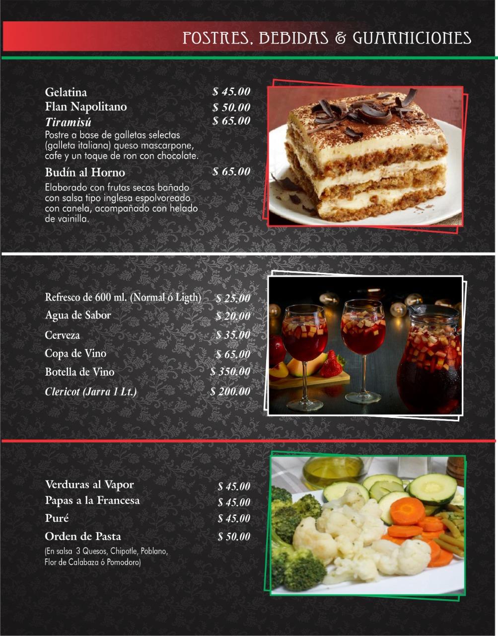 Menu at Pasta Di Roma restaurant, Mexico City