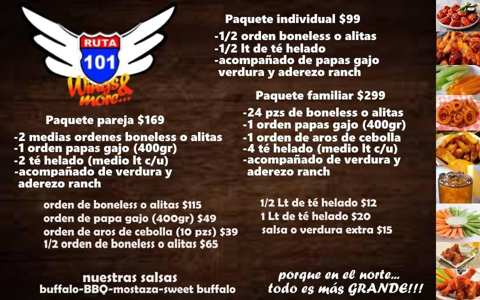 Menu at Ruta #101, Santiago de Querétaro