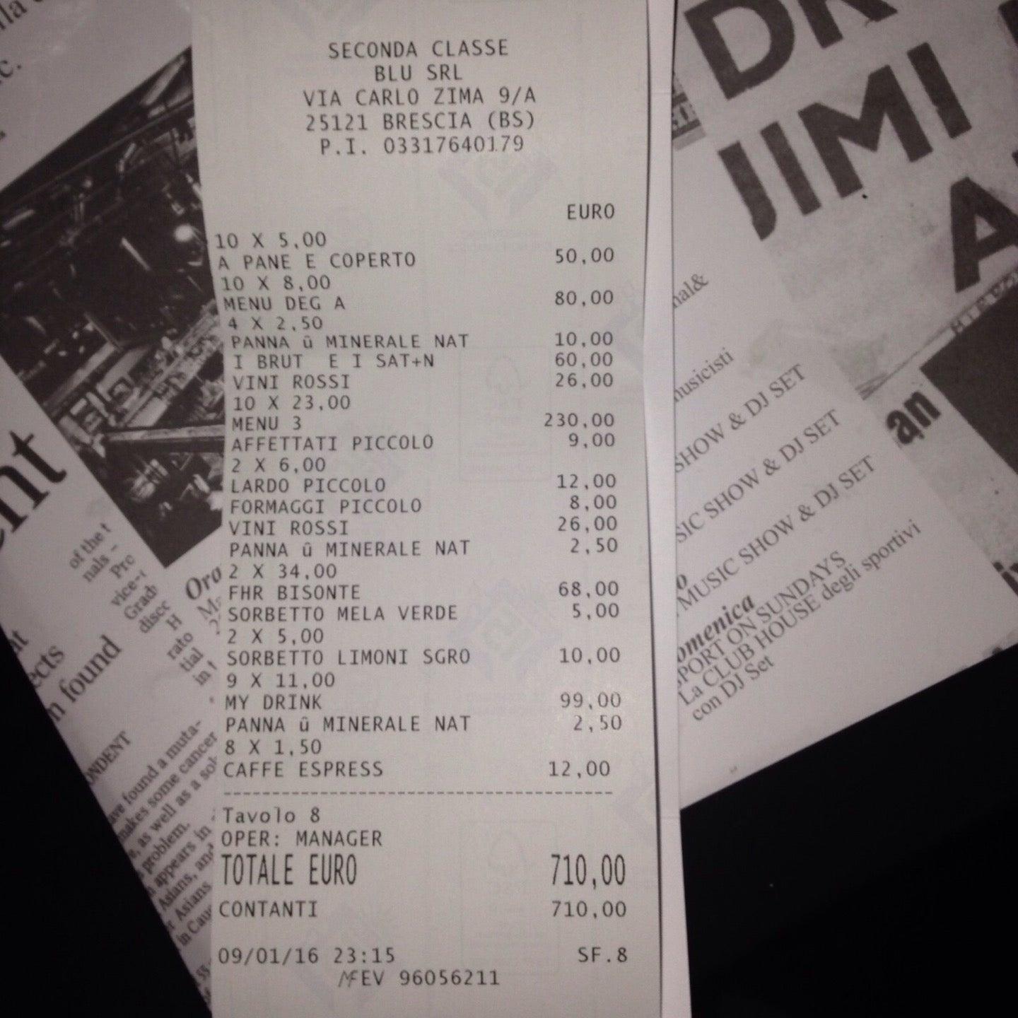 Menu da Seconda Classe ristorante, Brescia