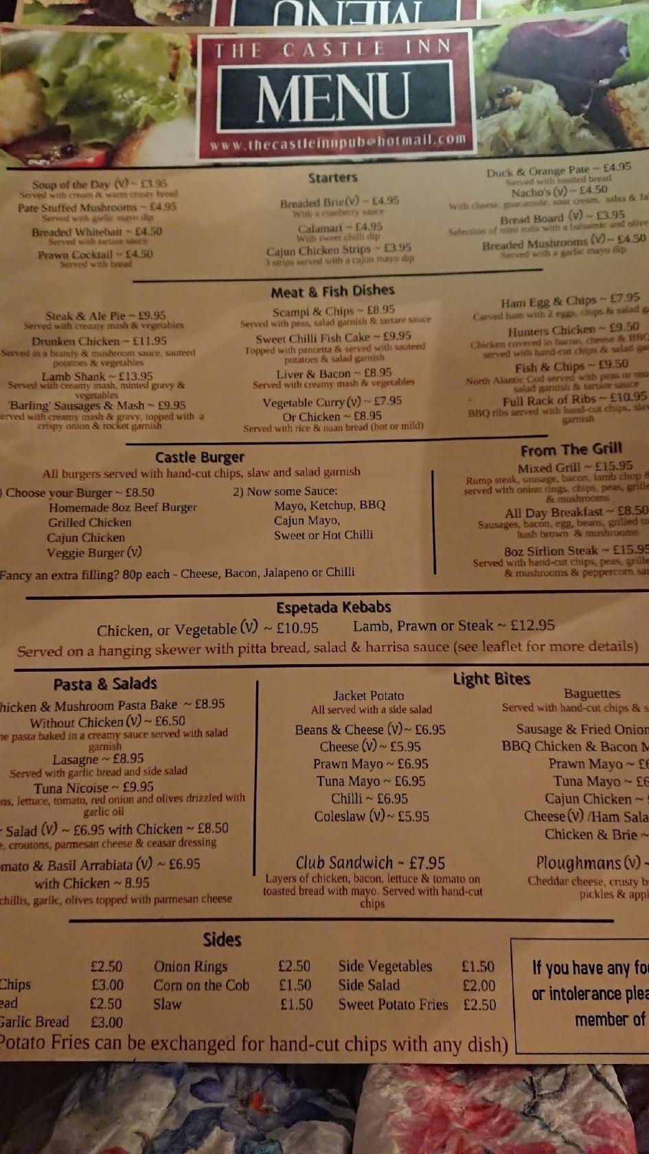 Menu at The Castle Inn pub & bar, Southend-on-Sea