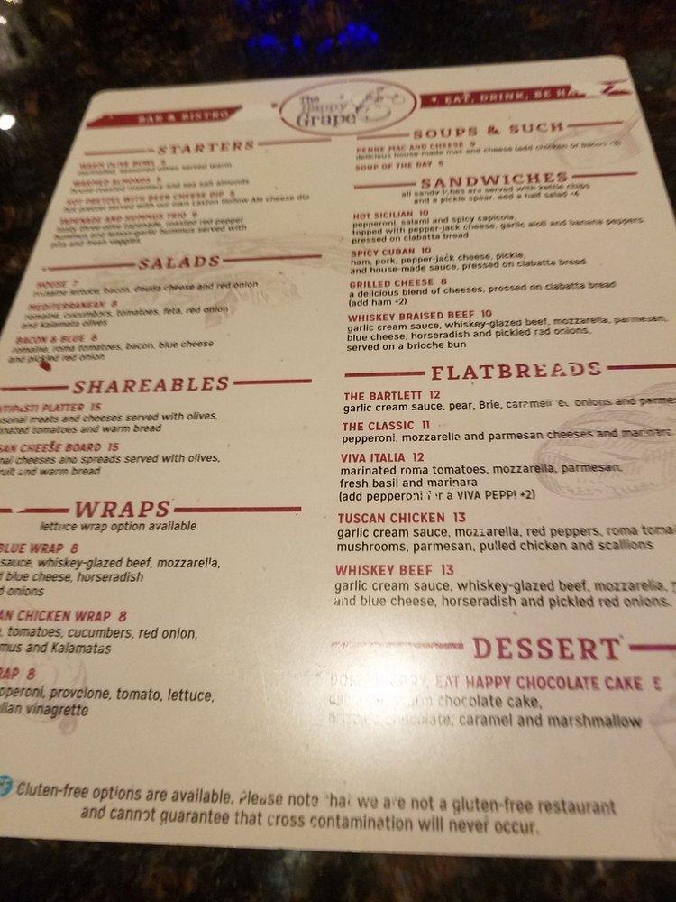 Menu at The Happy Grape Bar & Bistro, Lexington, 300 E Main St