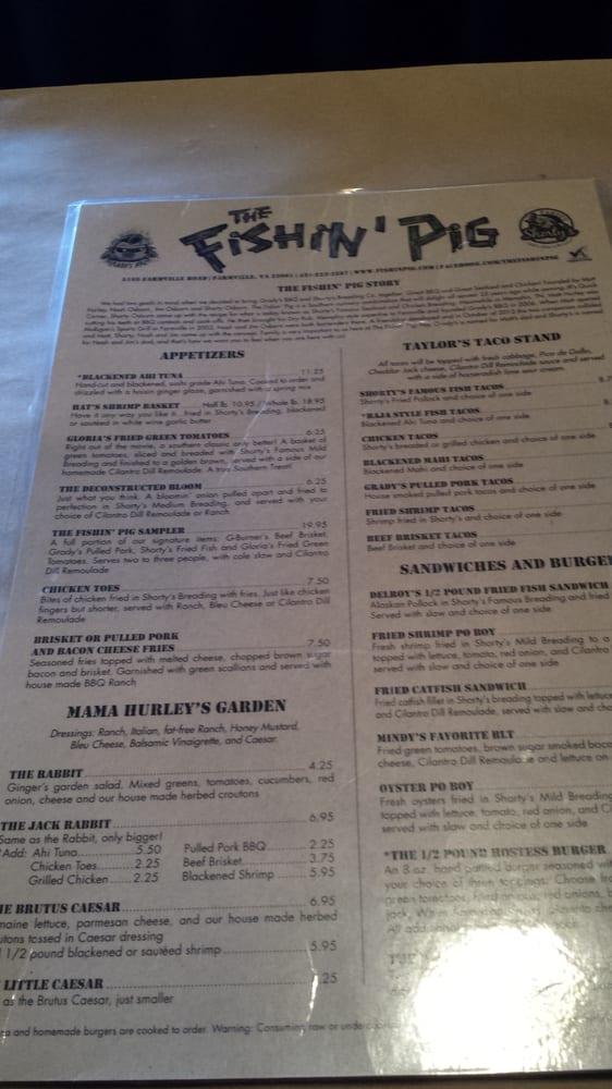 Menu at The Fishin' Pig BBQ, Farmville, Farmville Rd
