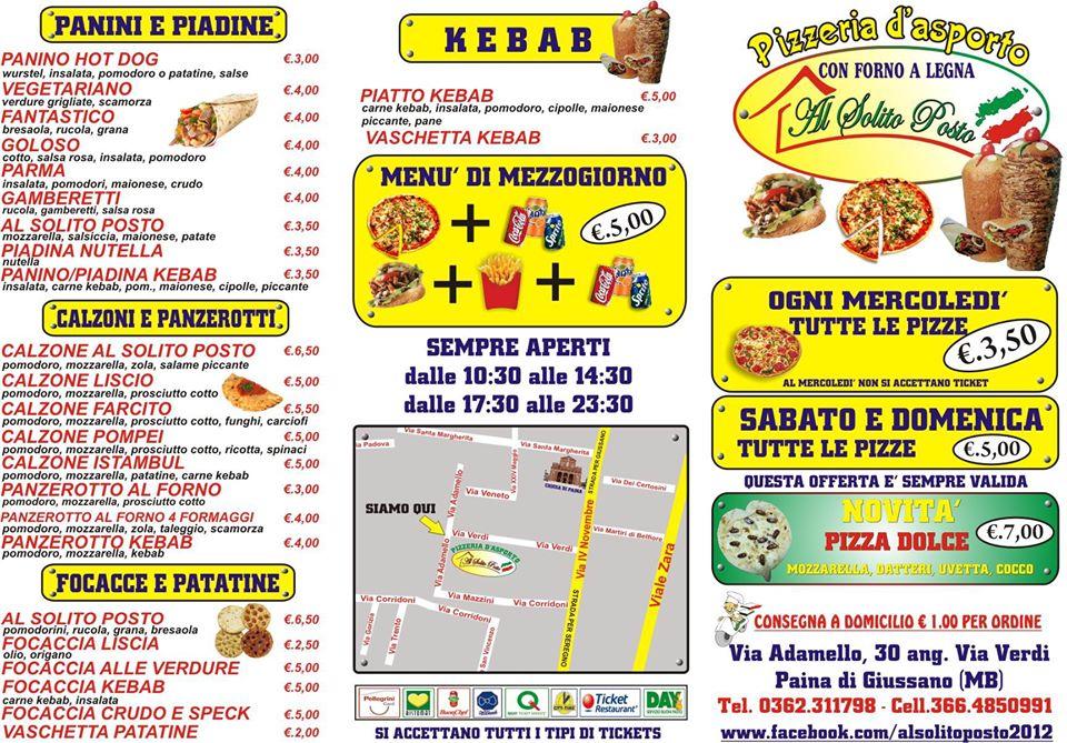 Menu au Pizzeria d'asporto Al solito Posto, Giussano