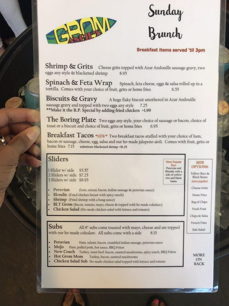 Menu at Grom restaurant, Jacksonville Beach, 204 3rd Ave S