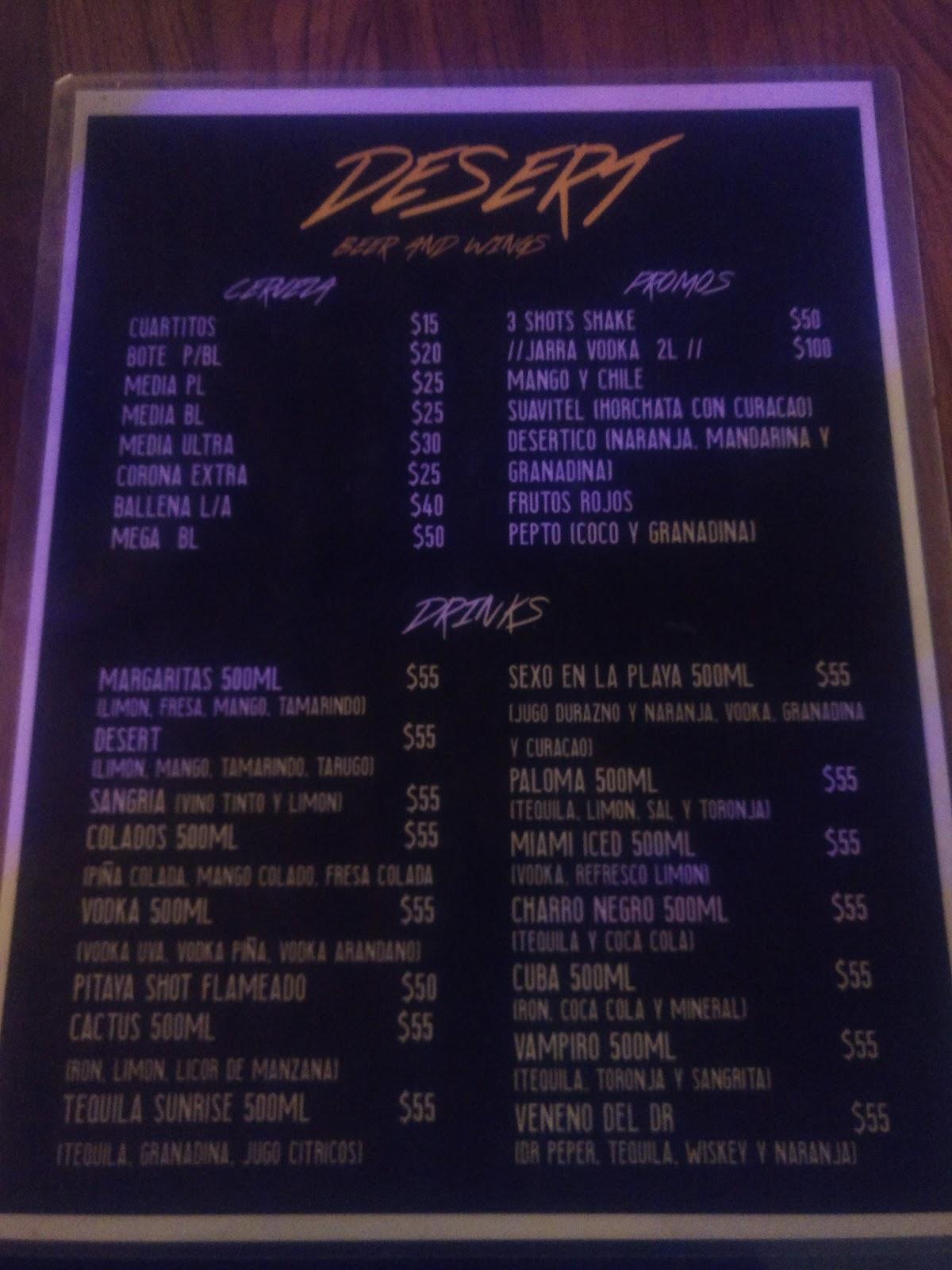 Menu at Desert Bar, Ciudad Obregón