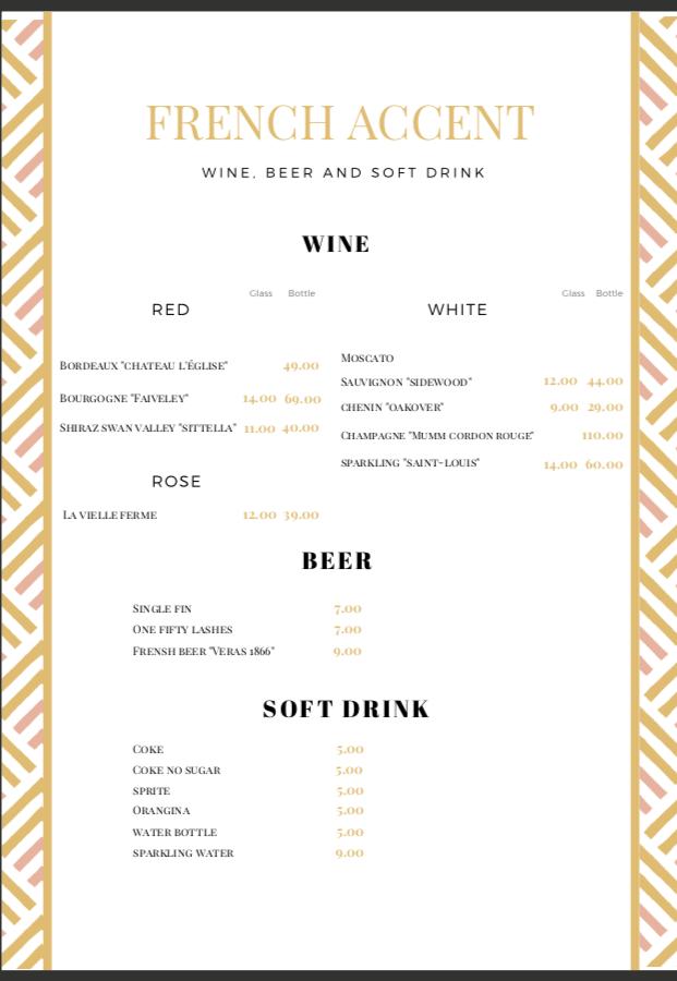 Menu at French Accent restaurant, Whiteman