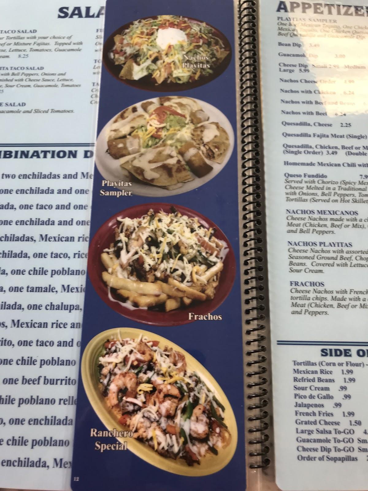 Menu at Las Playitas restaurant, Batesville, 350 Harrison St