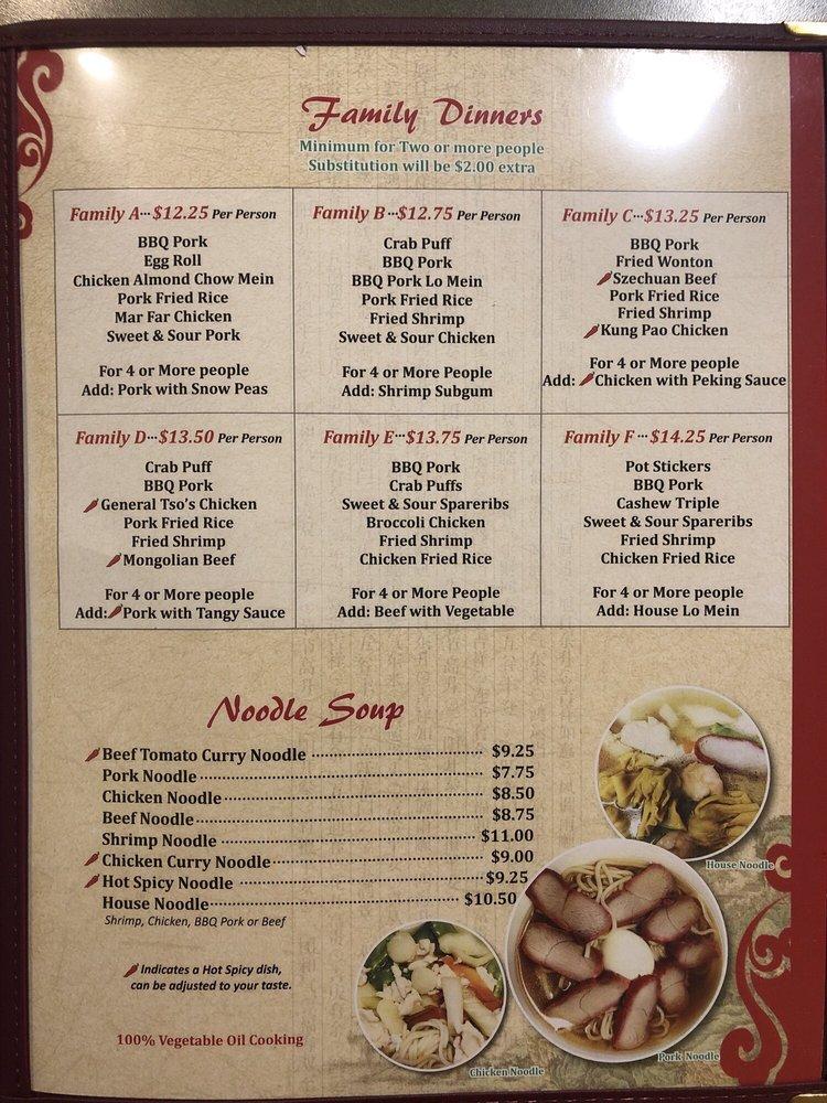 Menu at Lin's Restaurant, Tillamook